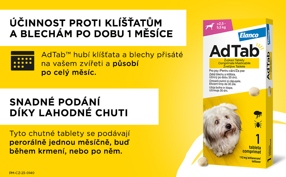 ADTAB 112 mg žvýkací tableta pro psy (2,5–5,5 kg) 1 kus - Lékárna.cz